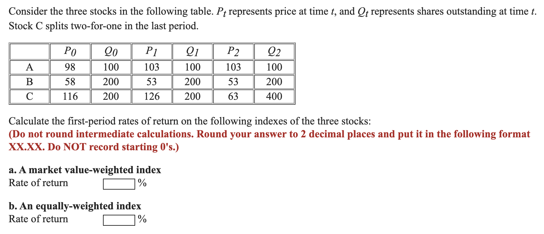 Solved Consider the three stocks in the following table. Pt | Chegg.com