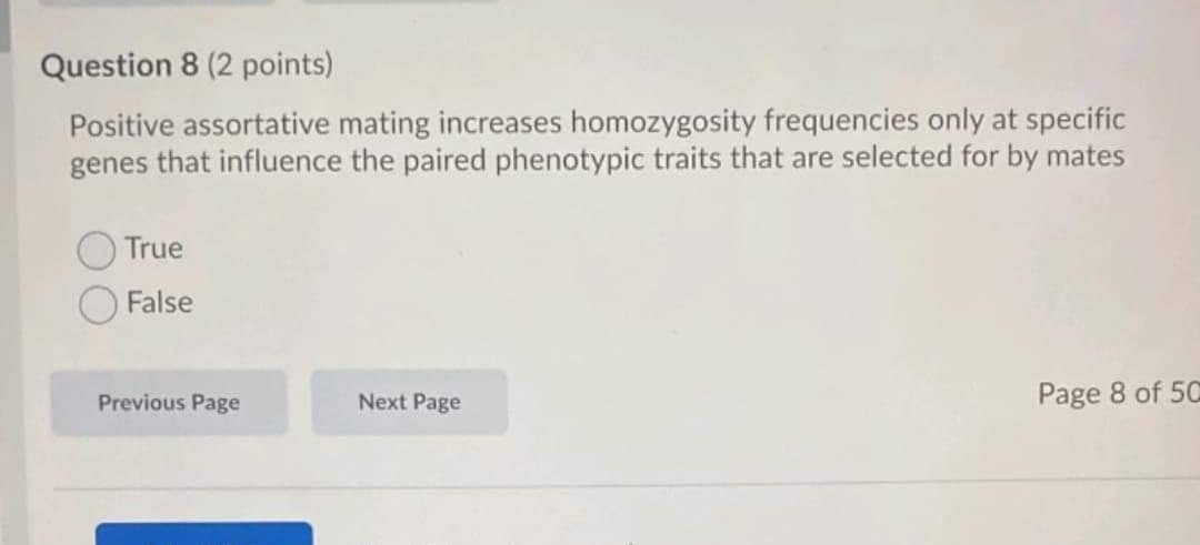 Solved Question 8 (2 points) Positive assortative mating | Chegg.com