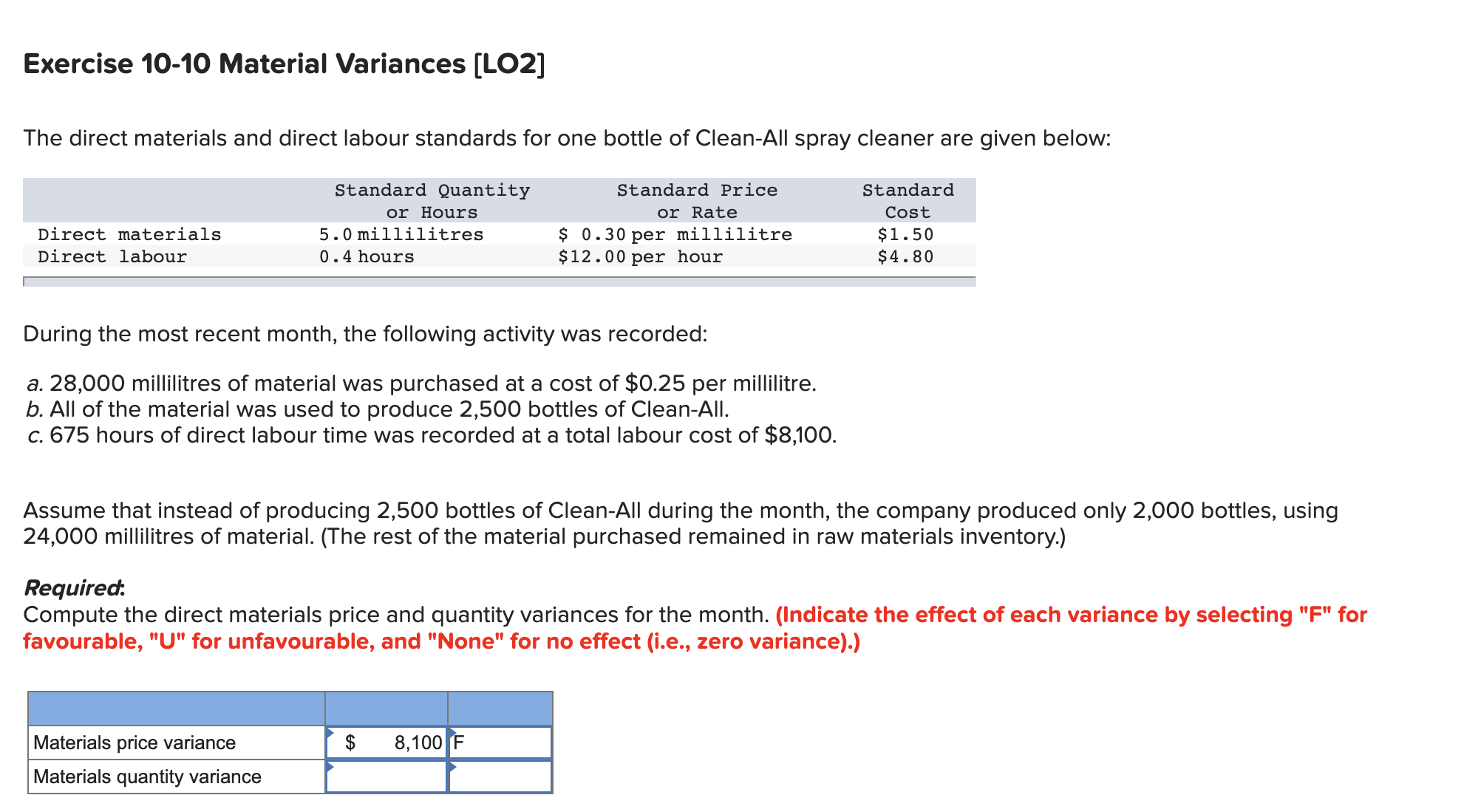 Solved Exercise 10-10 Material Variances [LO2] The direct | Chegg.com