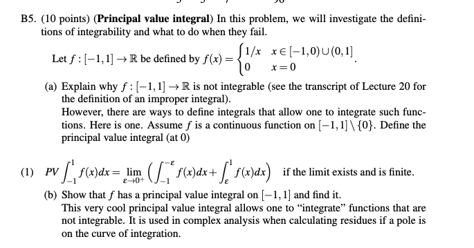 Solved B5. (10 points) (Principal value integral) In this | Chegg.com