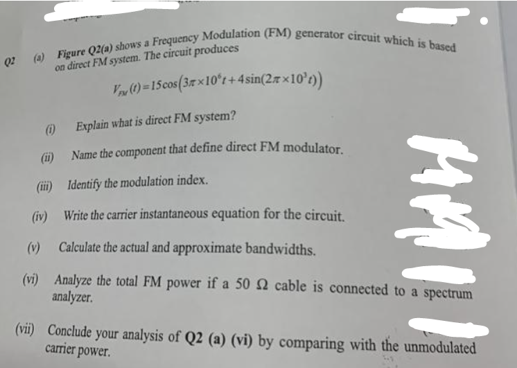 Solved (a) Figure Q2(a) shows a Frequency Modulation (FM) | Chegg.com