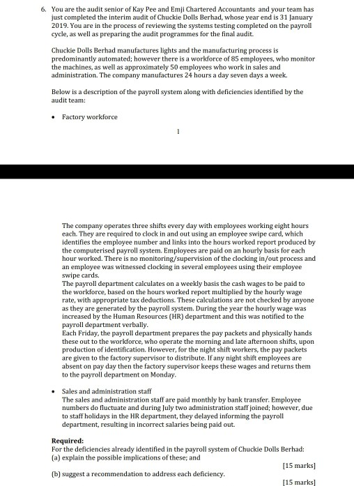 Solved 6. You are the audit senior of Kay Pee and Emji | Chegg.com