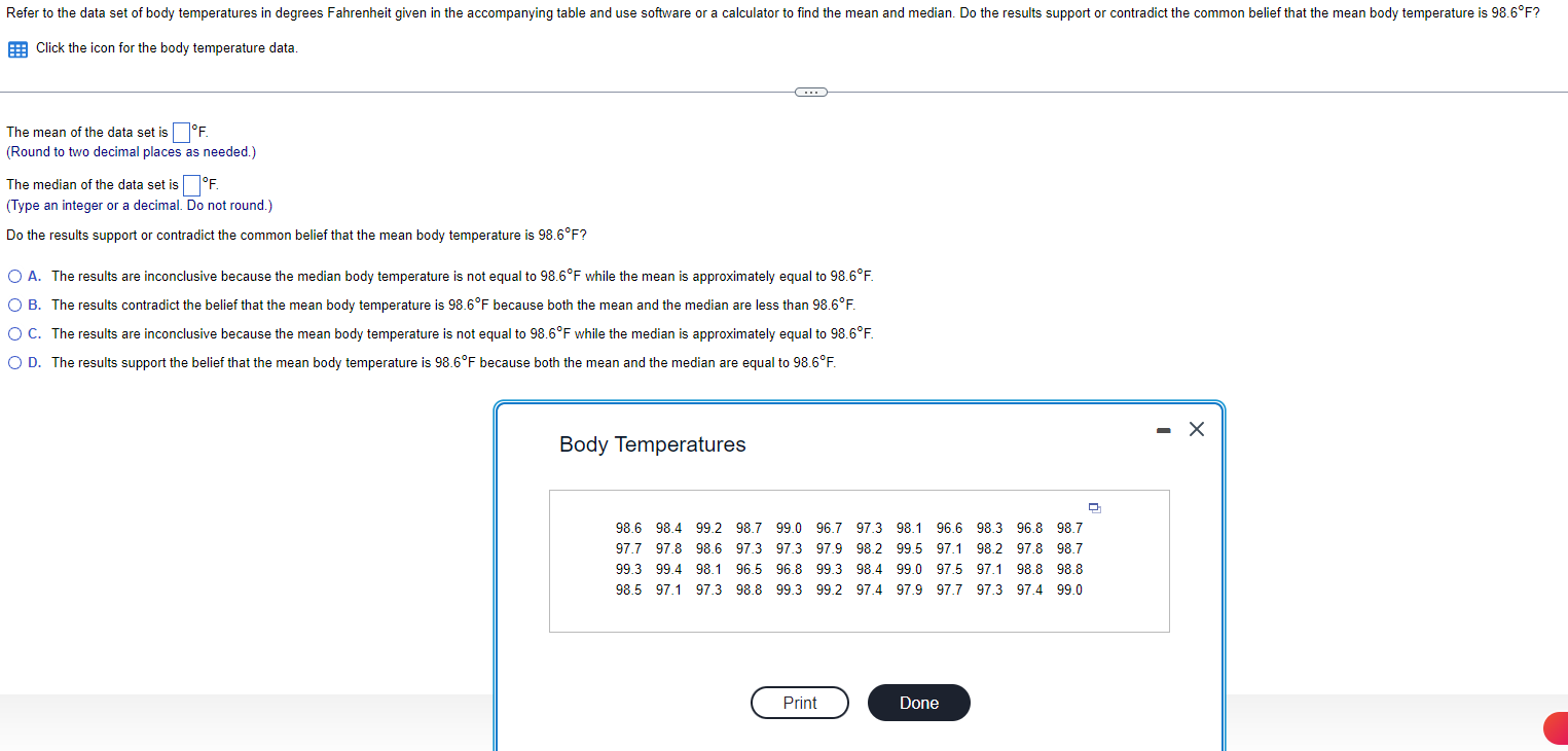 Solved Body Temperatures | Chegg.com