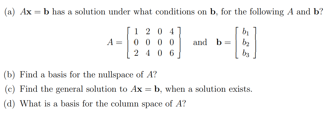 Solved (a) Ax = b has a solution under what conditions on b, | Chegg.com