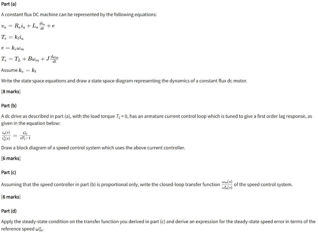 Solved A constant flux DC machine can be represented by the | Chegg.com