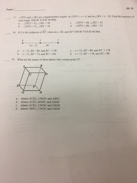 Solved ID: B Name: 4. What are the names of four coplanar | Chegg.com