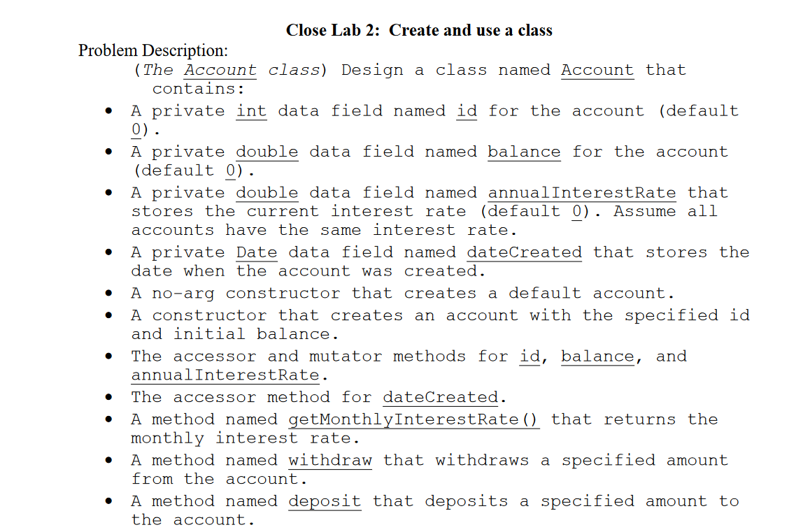 Solved Close Lab 2: Create and use a class Problem | Chegg.com