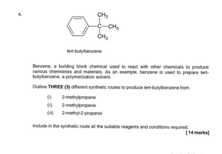 Solved 4. CH3 -C-CH3 CH3 tert-butylbenzene Benzene, a | Chegg.com