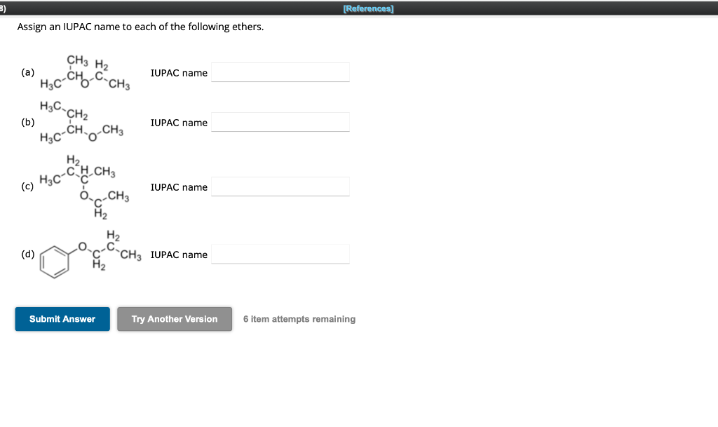 Solved Assign an IUPAC name to each of the following ethers. | Chegg.com