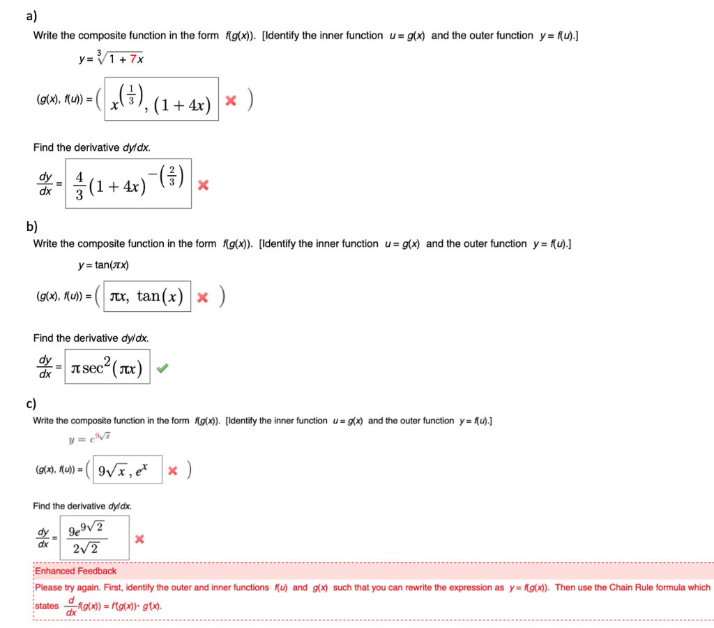Solved a) Write the composite function in the form f(g(x)). | Chegg.com