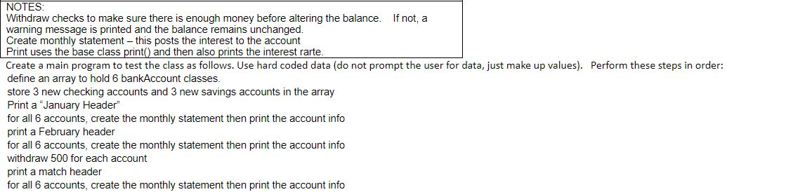 bankAccount polymorphism Create from scratch or | Chegg.com