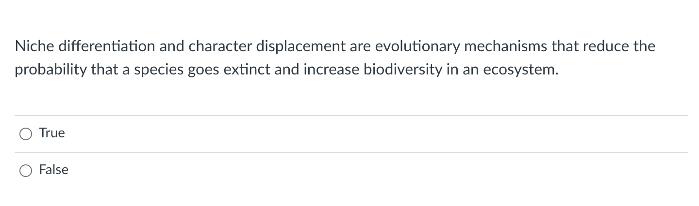 Solved Niche differentiation and character displacement are | Chegg.com