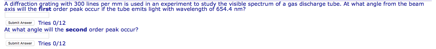 Solved A diffraction grating with 300 lines per mm is used | Chegg.com