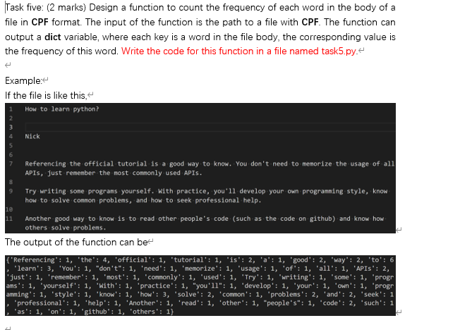 Solved Task five: ( 2 marks) Design a function to count the | Chegg.com