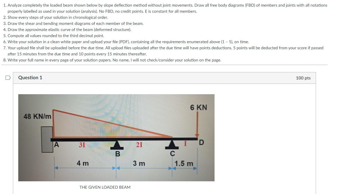 Solved 1. Analyze completely the loaded beam shown below by | Chegg.com