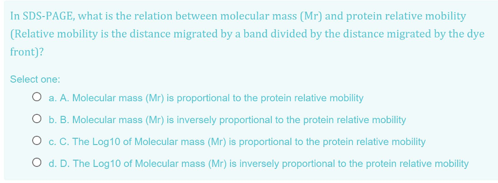 Solved In SDS-PAGE, what is the relation between molecular | Chegg.com