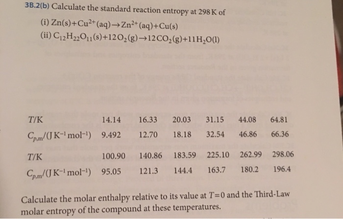 Solved 3B.2(b) Calculate the standard reaction entropy at | Chegg.com