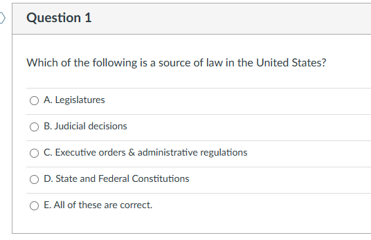 Solved Which of the following is a source of law in the | Chegg.com