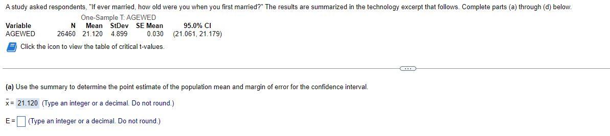 Solved A study asked respondents, "If ever married, how old | Chegg.com