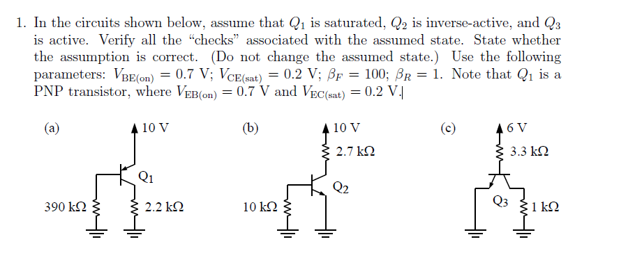 Solved 1. In the circuits shown below, assume that Q1 is | Chegg.com
