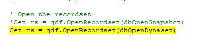 Solved - Open the recordset 'Set rs = qdf.OpenRecordset | Chegg.com