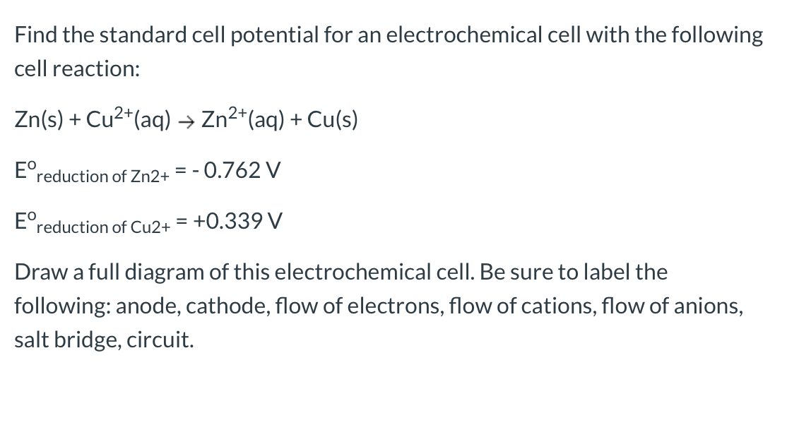 Solved Find the standard cell potential for an | Chegg.com