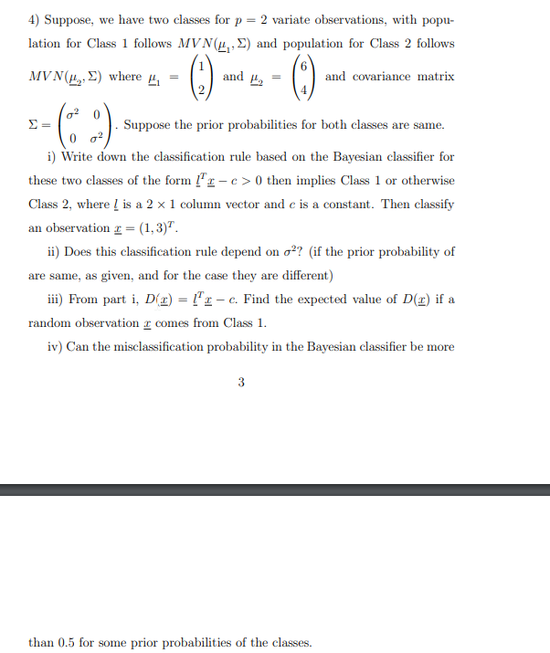 Solved Suppose, we have two classes for p=2 ﻿variate | Chegg.com