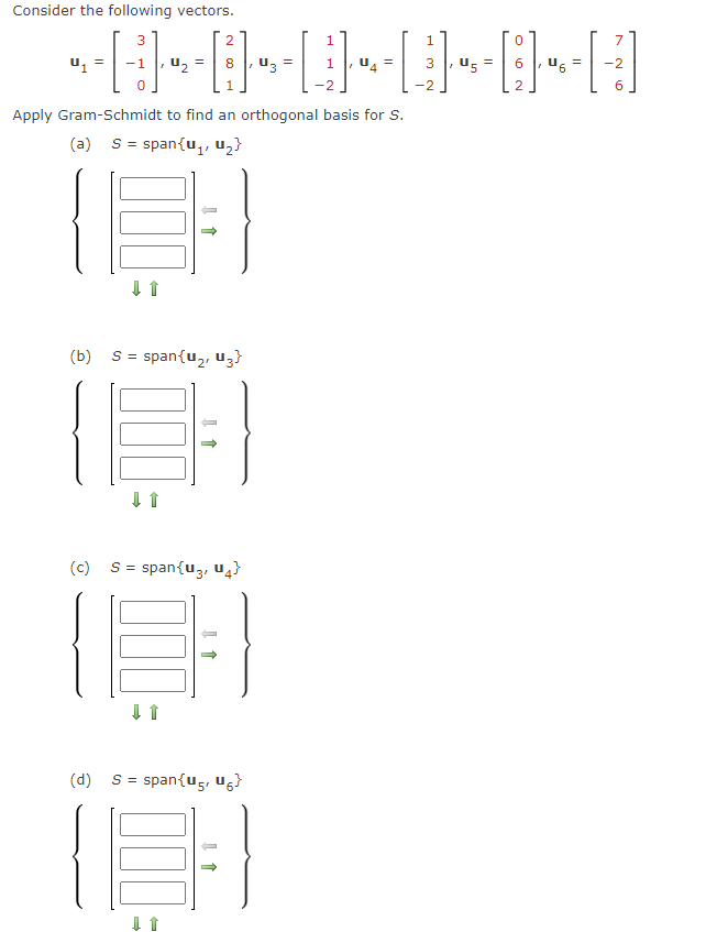 Solved Consider the following vectors. | Chegg.com