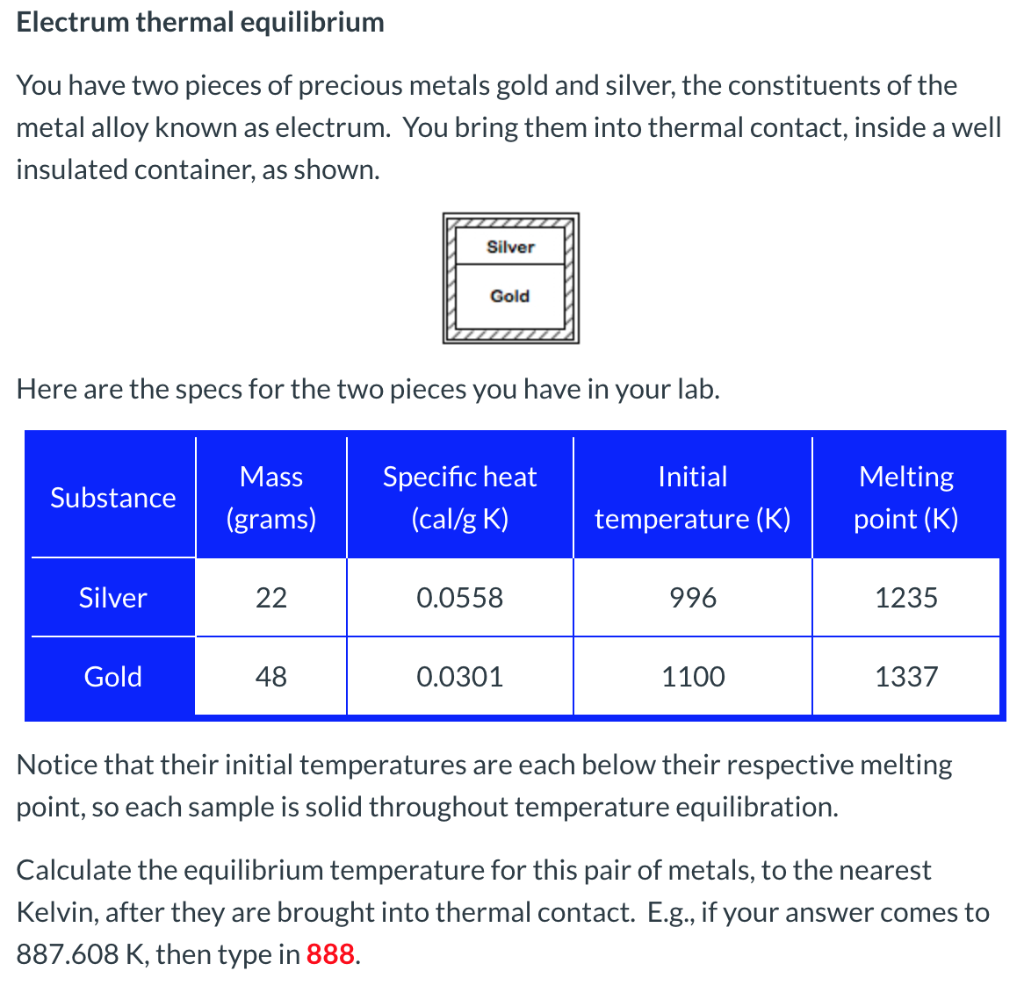 Solved Electrum thermal equilibrium You have two pieces of | Chegg.com