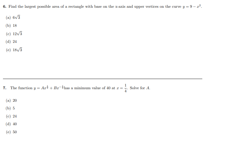 Solved 6. Find the largest possible area of a rectangle with | Chegg.com