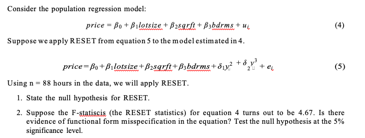 Solved Consider the population regression model: price = Bo | Chegg.com