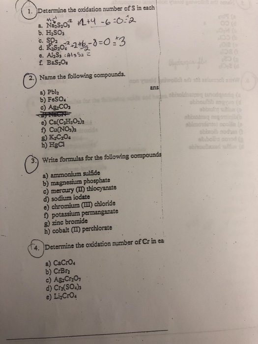 Solved 1. Determine the oxidation number of S in eaclh b. | Chegg.com