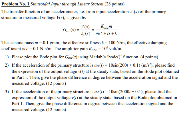Problem No. 1 Sinusoidal Input through Linear System | Chegg.com