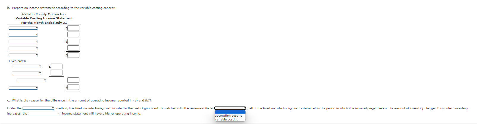 Solved Income Statements under Absorption Costing and | Chegg.com