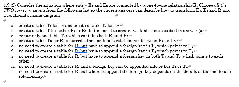 Solved 1.9 (2) Consider the situation where entity E1 and E2 | Chegg.com