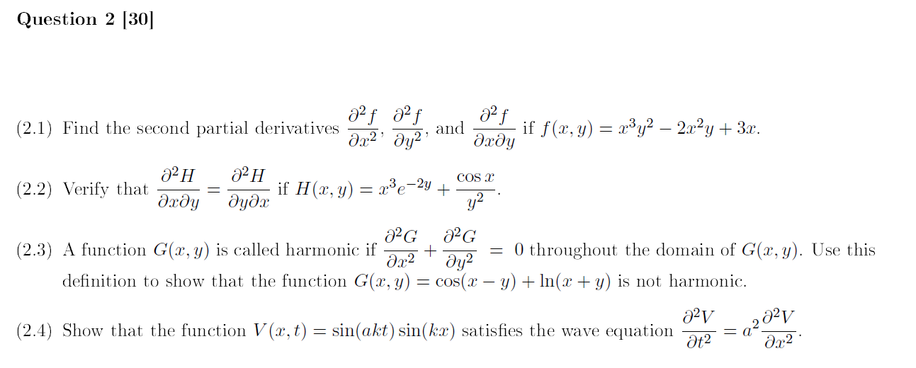 Solved (2.1) Find the second partial derivatives | Chegg.com