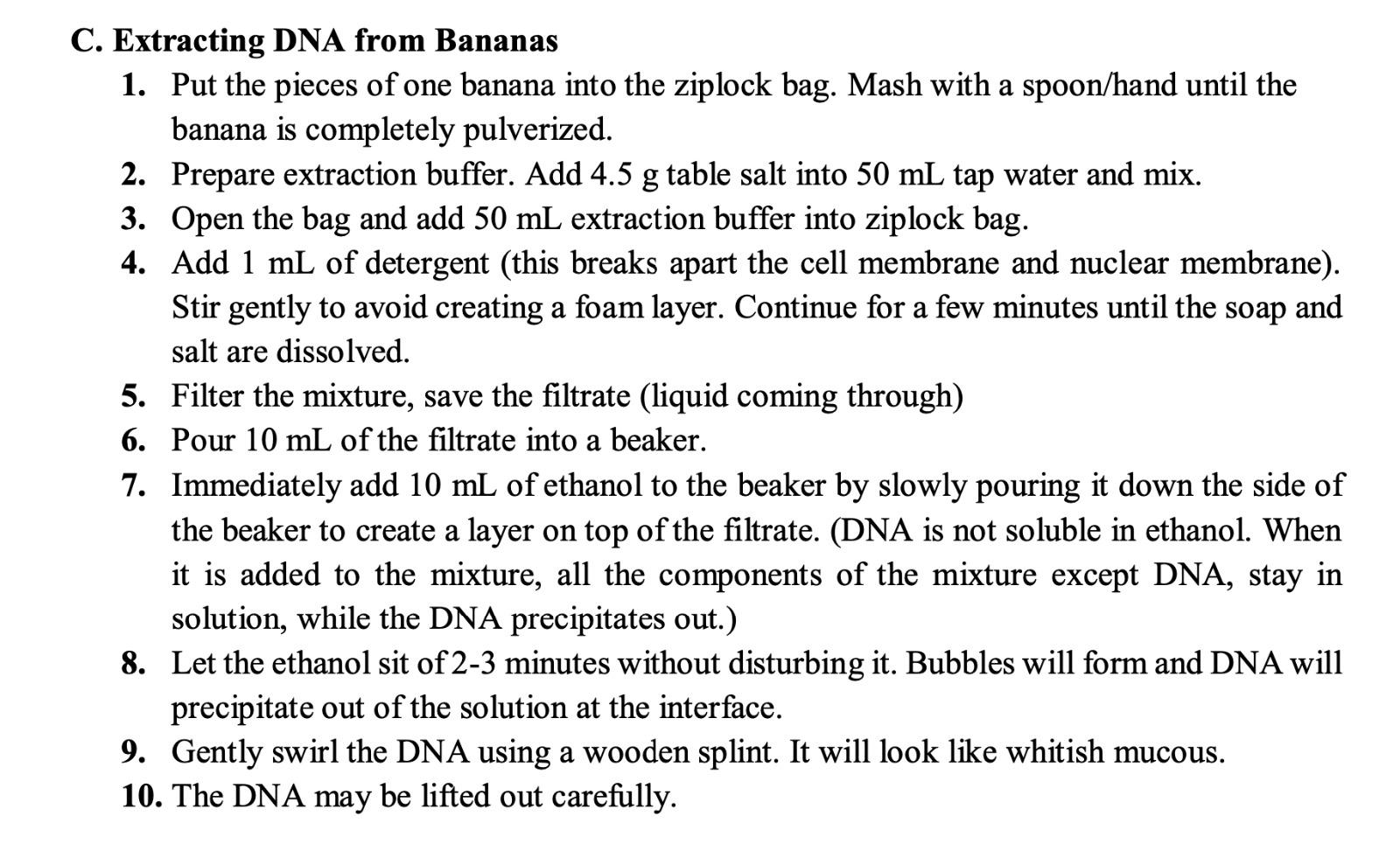 Solved C. Extracting DNA from Bananas 1. Put the pieces of | Chegg.com