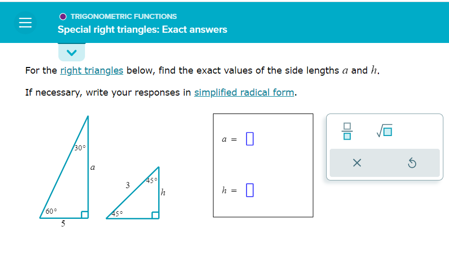 Solved For the right triangles below, find the exact values | Chegg.com