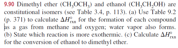 Solved 9.90 Dimethyl ether (CH3OCH3) and ethanol (CH3CH2OH) | Chegg.com