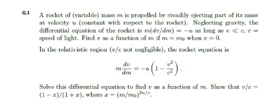 Solved Q.1 Q A rocket of (variable) mass m is propelled by | Chegg.com