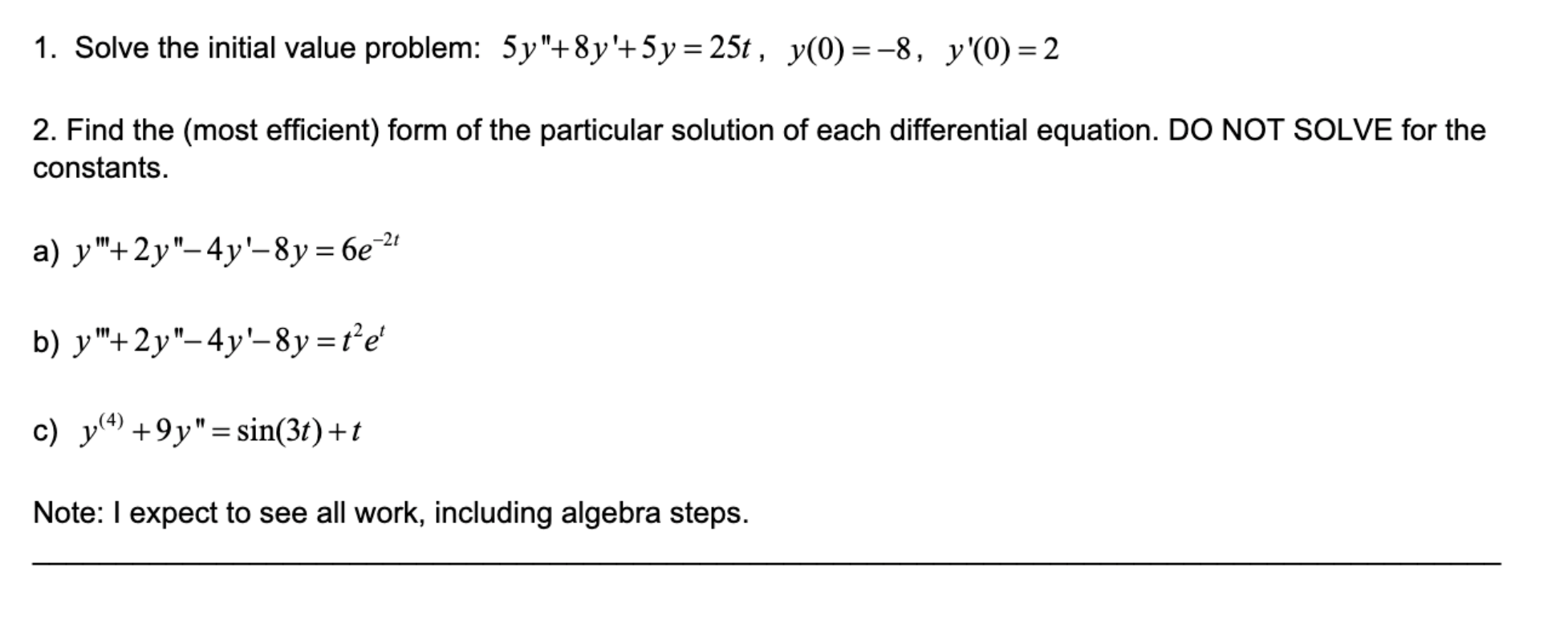 Solved 1. Solve the initial value problem: 5y"+8y'+ 5y = | Chegg.com