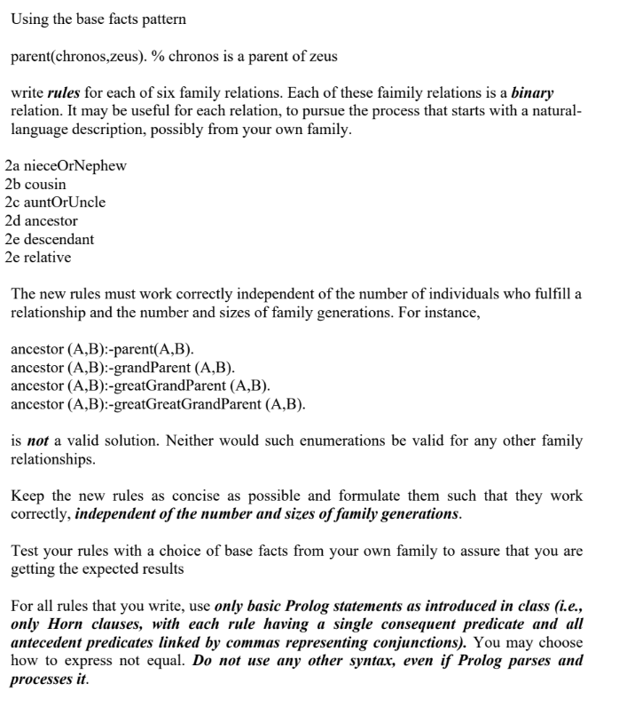 Solved Using the base facts pattern parent(chronos,zeus). % | Chegg.com