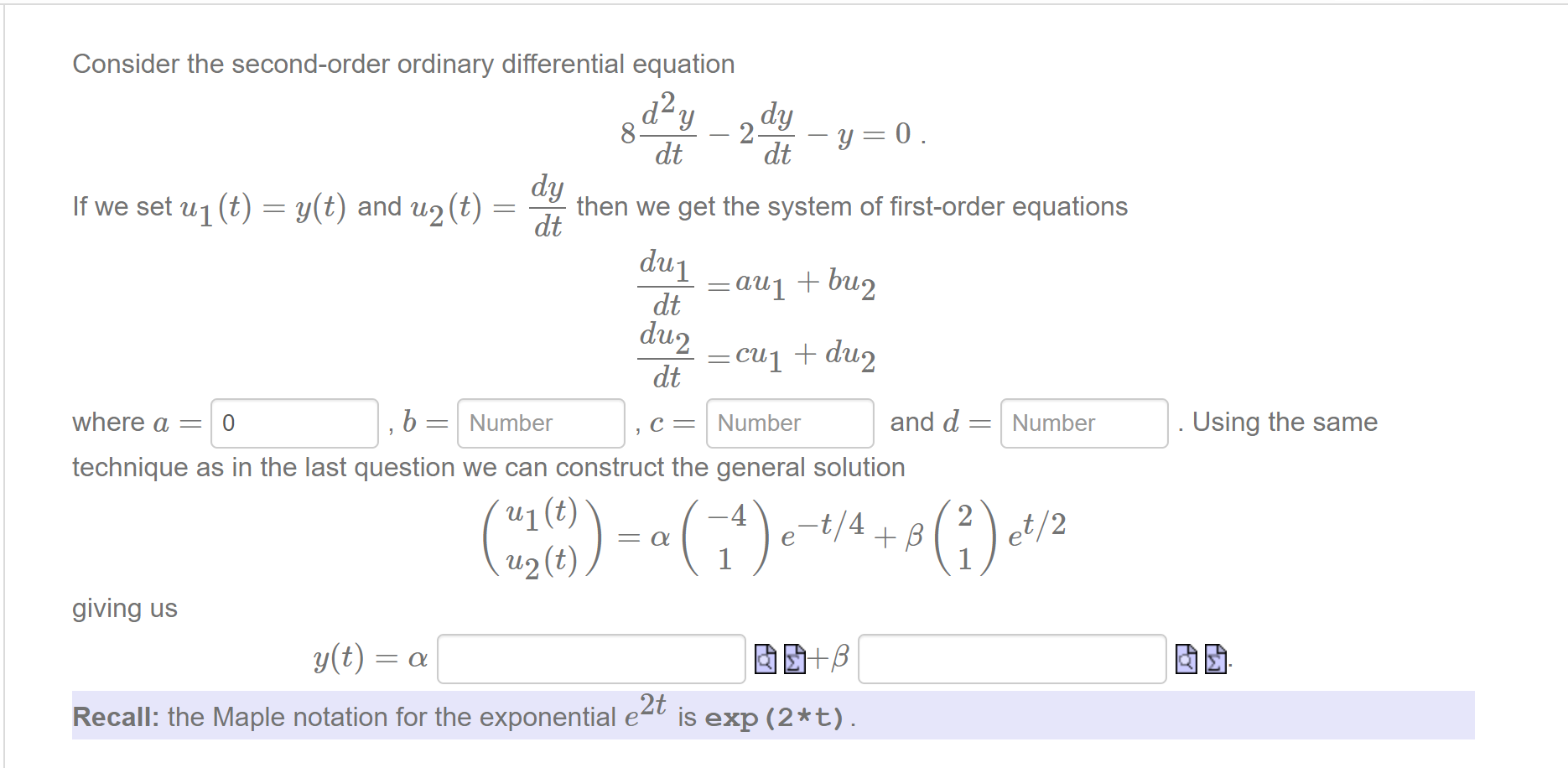 Solved Y 0 Consider The Second Order Ordinary Differential