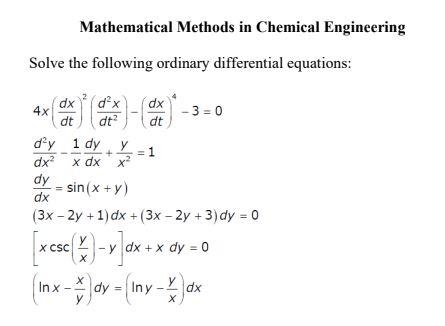 Solved Mathematical Methods in Chemical Engineering Solve | Chegg.com