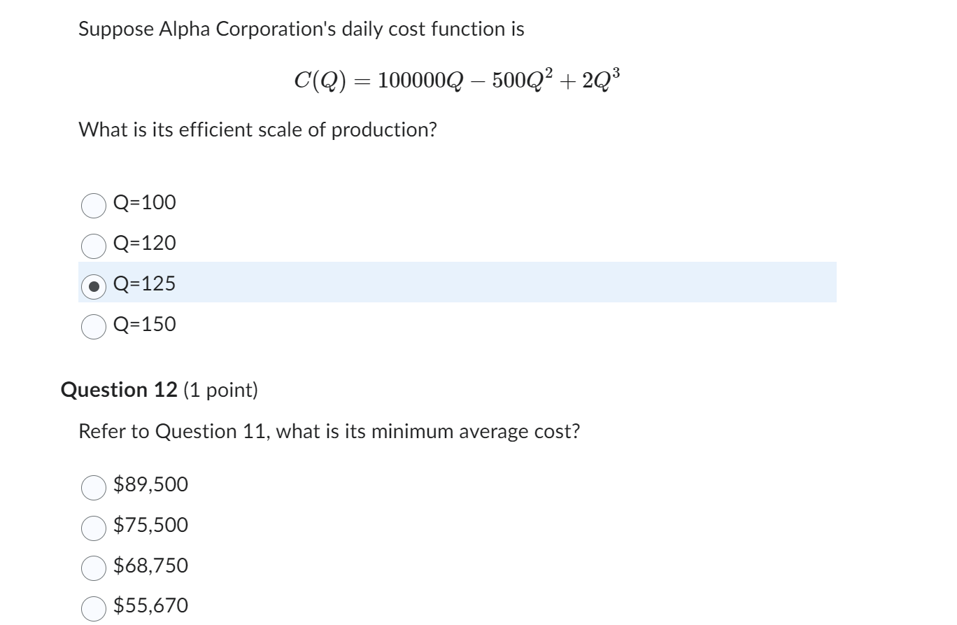 Solved Suppose Alpha Corporation's daily cost function is | Chegg.com