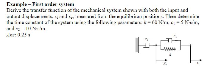 Solved Example - First order system Derive the transfer | Chegg.com