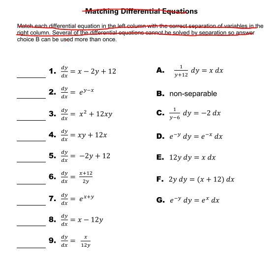 Solved Matching Differential Equations Meteh each | Chegg.com