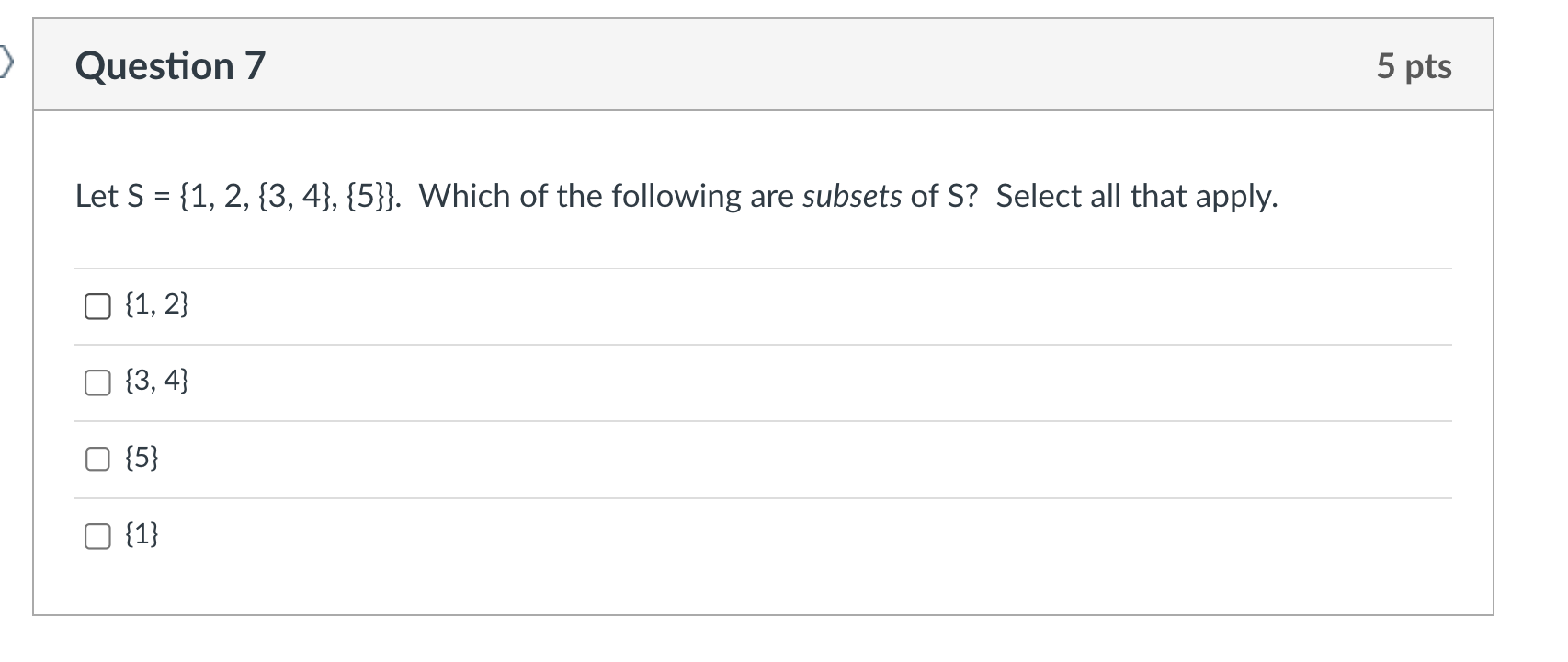 Solved Let S={1,2,{3,4},{5}}. Which of the following are | Chegg.com