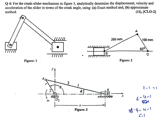 Solved Q 4: For the crank-slider mechanism in ﻿figure 3, | Chegg.com