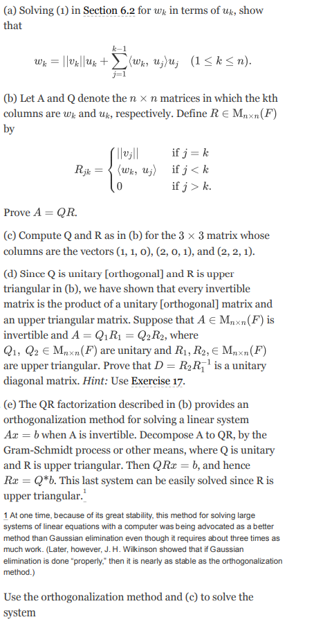 Solved Qr Factorization Let W1 W2 Wn Be Linearly 6745